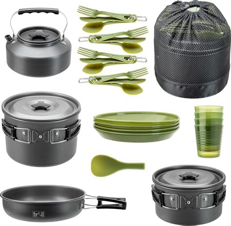 Trail Camping Cookware Set 4 Person Camp Cooking Kit Non Stick Hard