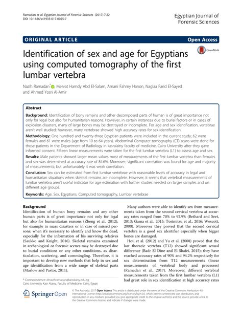 Pdf Identification Of Sex And Age For Egyptians Using Computed