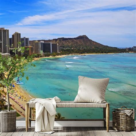 Waikiki Beach And Diamond Head Crater In Hawaii Wallpaper Mural