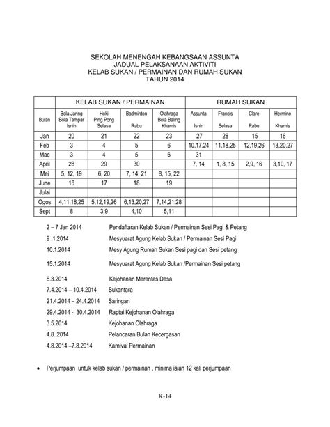 Jadual Pelaksanaan Aktiviti Kokurikulum 2014 By Wass Flipsnack