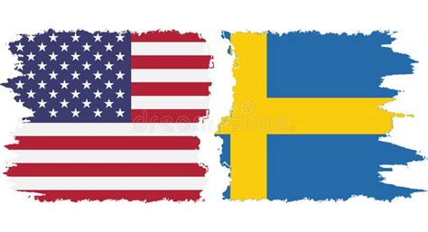 Sweden And Usa Grunge Flags Connection Vector Stock Illustration