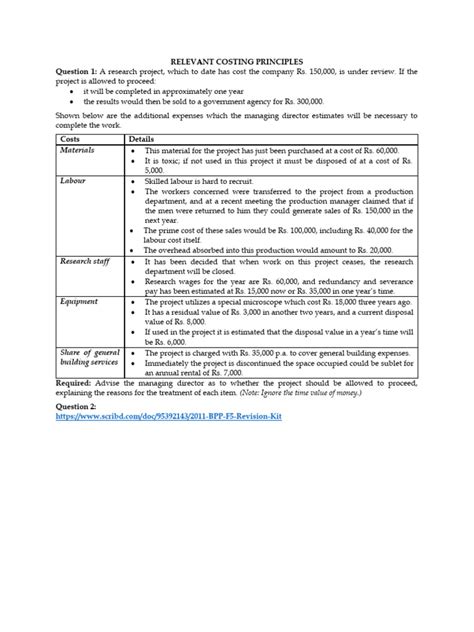 Relevant Costing Principles Test Pdf Cost Opportunity Cost