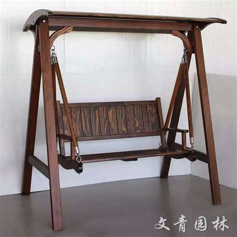 碳化防腐木带蓬户外秋千椅 花架休闲凉亭吊椅秋千椅 文青 九正建材网