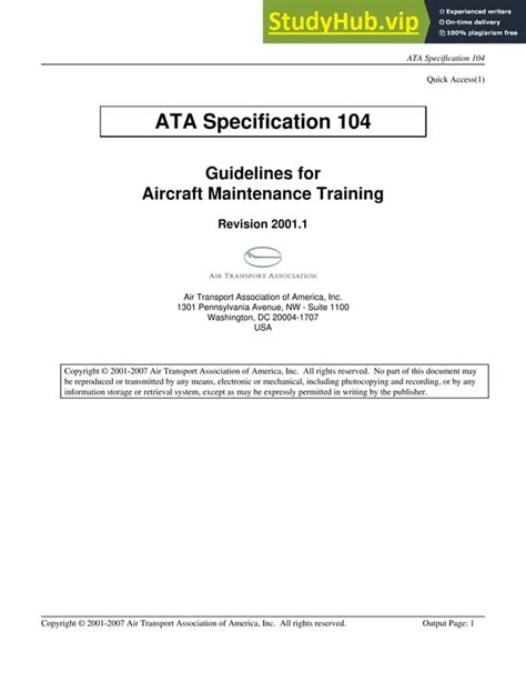 Ata Specification 104 Guidelines For Aircraft Maintenance Training