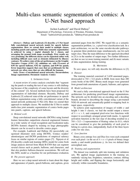 Pdf Multi Class Semantic Segmentation Of Comics A U Net Based Approach
