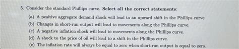 solved 5 consider the standard phillips curve select all