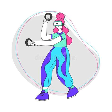 Young Woman Wearing Augmented Reality Glasses Moving Arms Vector