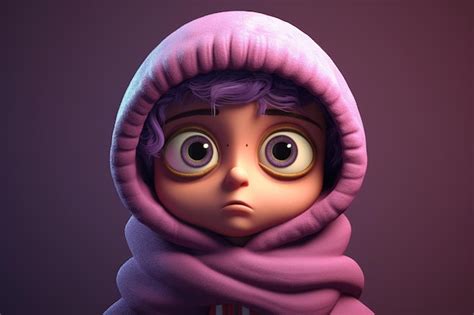 Premium Ai Image A Cartoon Character Wearing A Purple Hat And Scarf