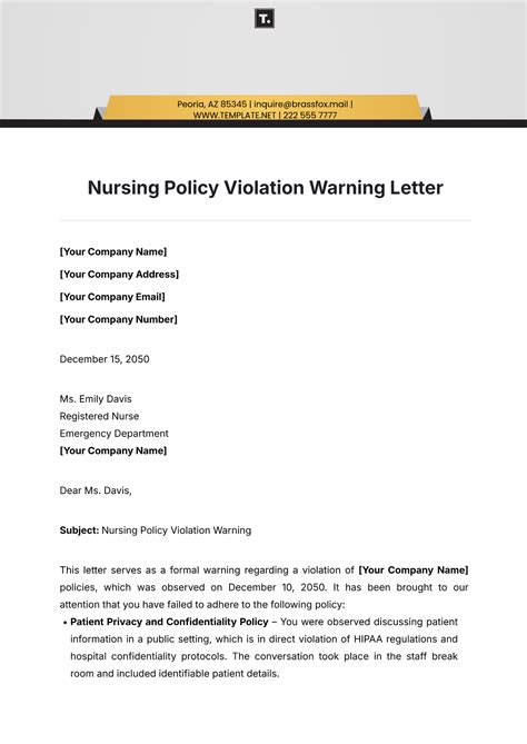 Free Nursing Policy Violation Warning Letter Template To Edit Online
