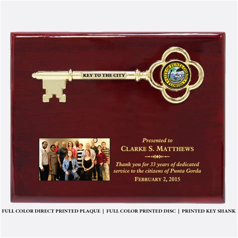 10 X 8 Ceremonial Key Plaque Rosewood Engraving Awards And Ts