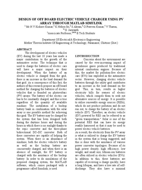 Design Of Off Board Electric Vehicle Charger Using Pv Array Through