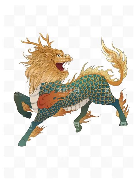 麒麟 源文件下载【酷图网】麒麟国潮麒麟插画卡通神兽元素 花瓣网