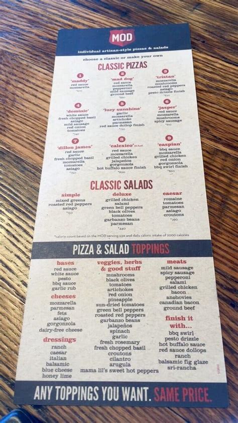 Menu At Mod Pizza Pizzeria Cupertino