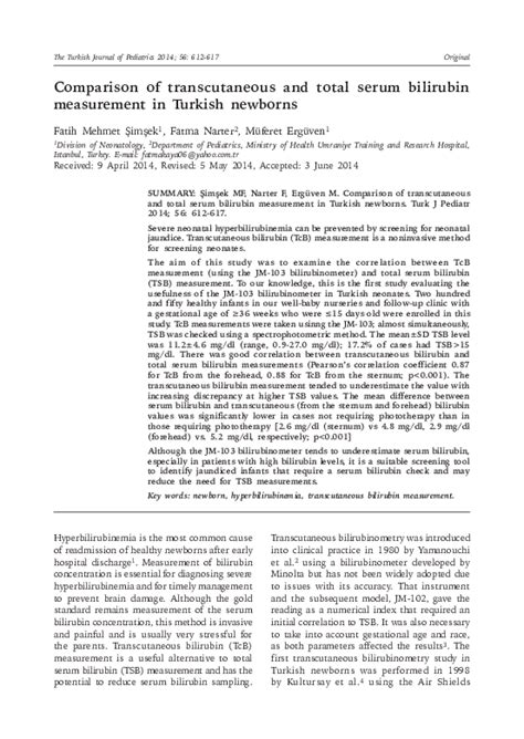 Pdf Comparison Of Transcutaneous And Total Serum Bilirubin Measurement In Turkish Newborns