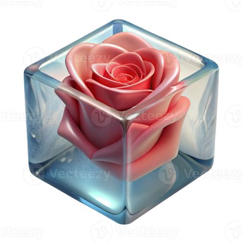 Serene Vintage 3d Render Of A Pink Rose In A Glass Cube 4k 56554531 Png