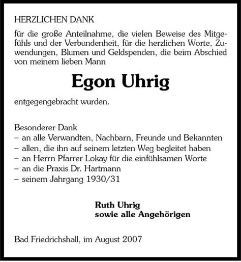 Traueranzeigen Von Egon Uhrig Trauerundgedenken De