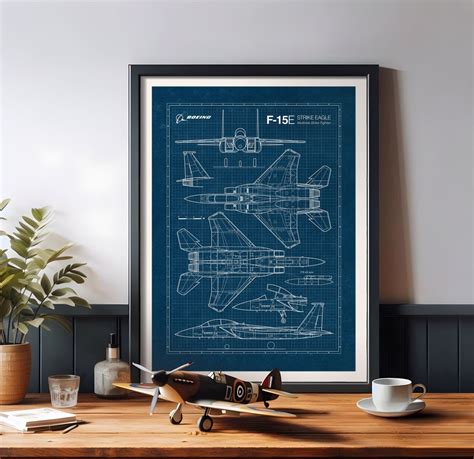 F 15 Strike Eagle Fighter Jet Blueprint Poster Aircraft Blueprint