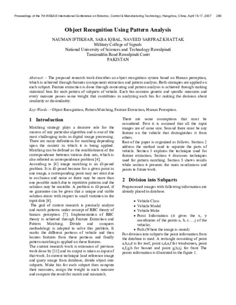 Pdf Object Recognition Using Pattern Analysis