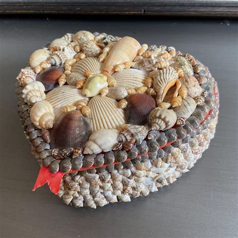 Vintage Heart Shell Box Shell Encrusted Trinket Box Mosaic Shell