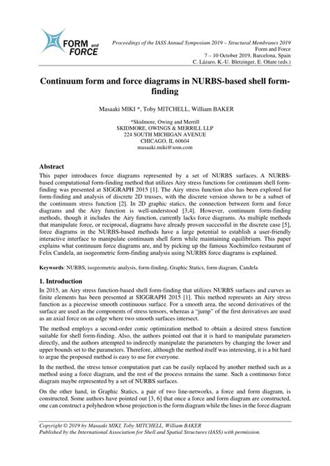 Pdf Continuum Form And Force Diagrams In Nurbs Based Shell Form Finding