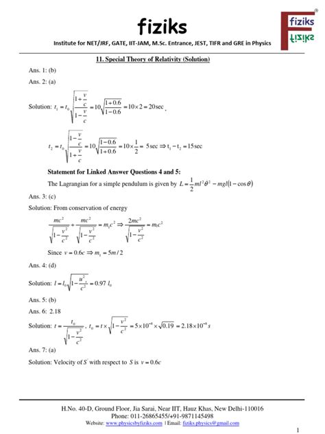 Special Theory Of Relativity Solution Pdf Physical Quantities