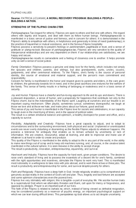 47116004 Filipino Values Filipino Values Source Patricia Licuanan