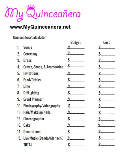 Printable Quinceanera Checklist Printable New Year Banners