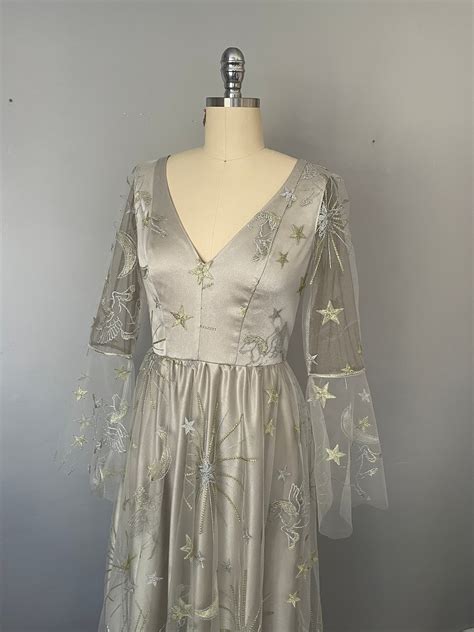 Nova Dress In Embroidered Tulle With Moons Stars And Pegasus Boho