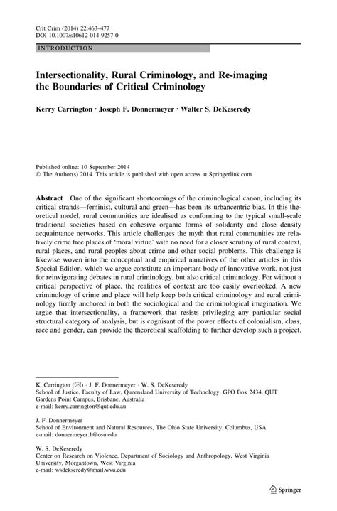 Pdf Intersectionality Rural Criminology And Re Imaging The
