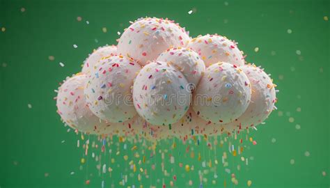 Candy Cloud Sprinkles Raining On Green Background 3d Render Stock Illustration Illustration Of