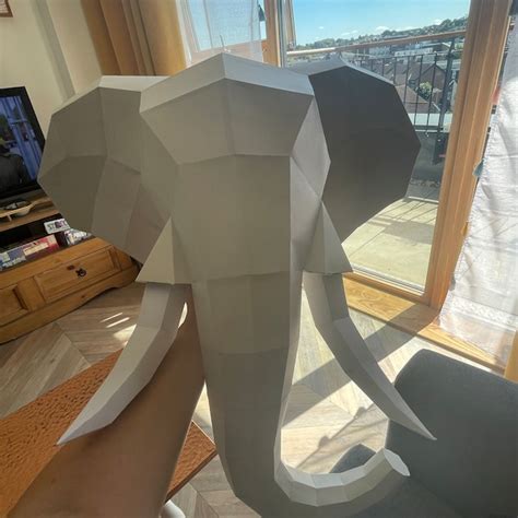 Elephant Head Wall Trophy Papercraft Template Origami Pdf Download