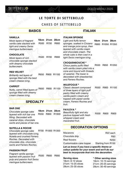 Menu Bij Settebello At The Italian Club Germiston