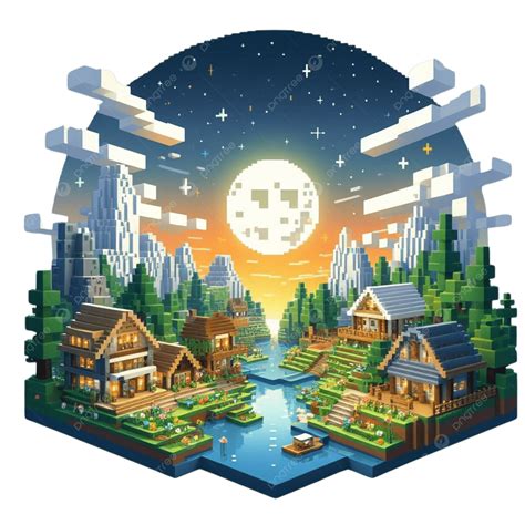 Moon And Scene Of Minecraft Game Clouds Trees And House