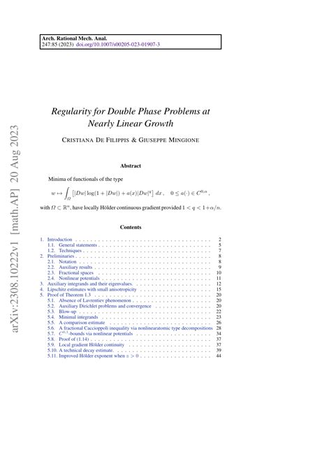 Pdf Regularity For Double Phase Problems At Nearly Linear Growth