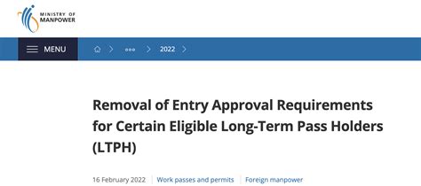 Removal Of Entry Approval Requirement For Ep S Pass Dp And Ltvp Holders Mom Work Pass