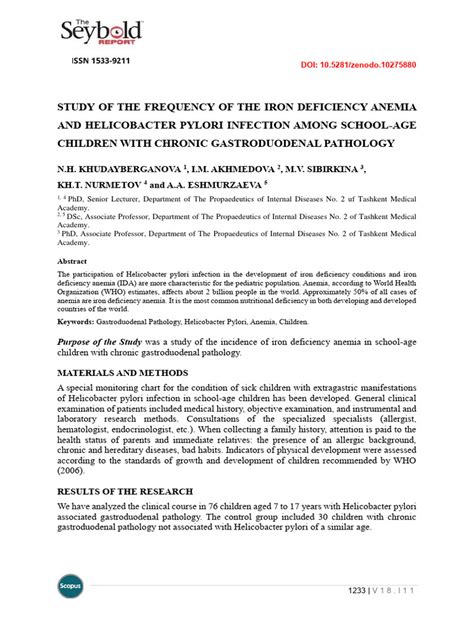 Study Of The Frequency Of The Iron Deficiency Anemia And Helicobacter