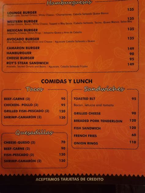 Carta De Roys Restaurant Mazatlán