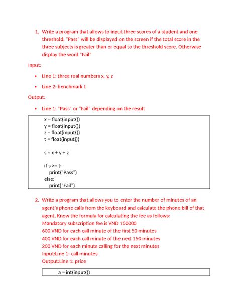 Programming Exercises For Cs101 Input Output And Logic Studocu