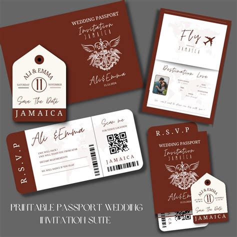 Passport Wedding Invitation Template Canva Template Printable Wedding Passport Invite