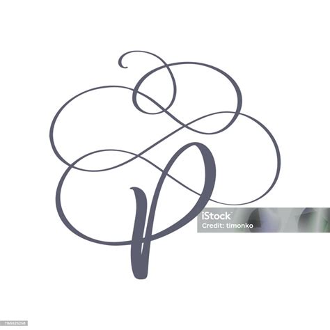 Vector Hand Drawn Kaligrafi Bunga P Monogram Atau Logo Huruf Besar