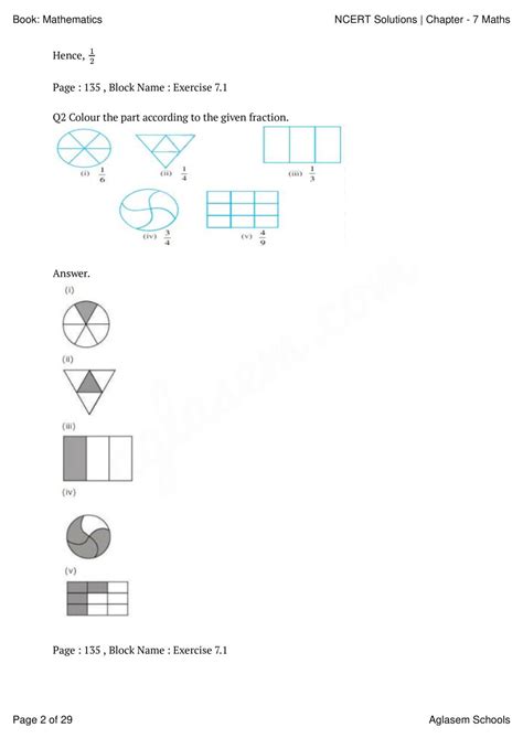 Ncert Solutions 2025 Class 6 Maths Chapter 7 Fractions Question Answer Pdf Aglasem