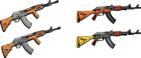 Vector Set Of Colorful Weapons Guns Isolated On White Background