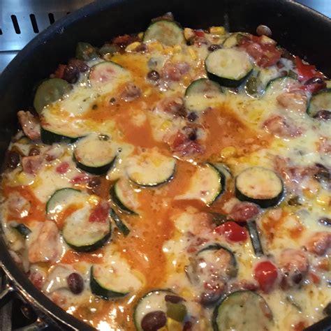 Low Carb Chicken And Zucchini Recipe Cooked In One Skillet With Black
