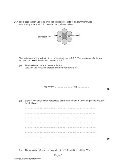 Resistivity Qp Physics Page 2 Q1 Cable Used In High Voltage Power