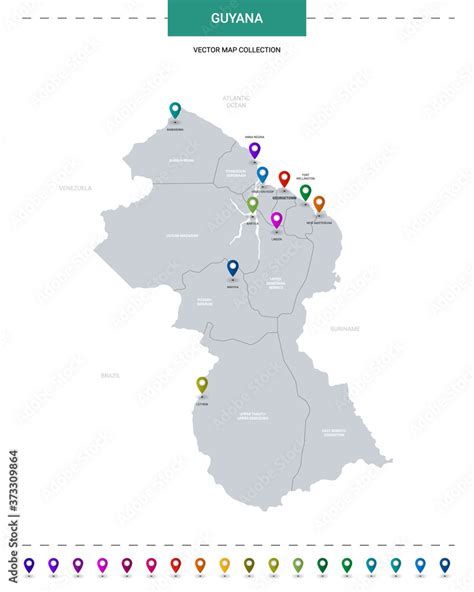 Guyana Map With Location Pointer Marks Infographic Vector Template