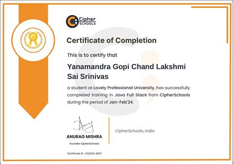 Srinivas Yanamandra On Linkedin Javafullstack Cipherschools Continuouslearning Careergrowth