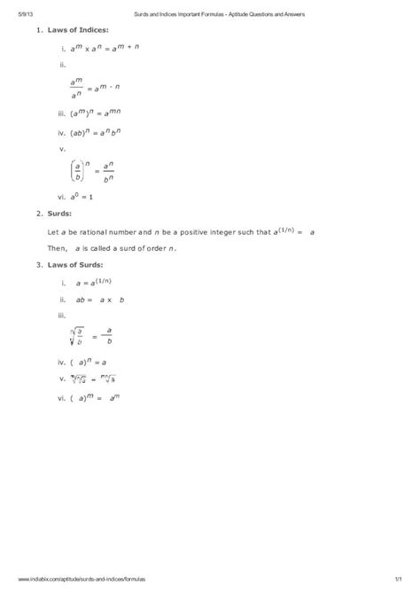 Pdf Surds And Indices Important Formulas Aptitude Questions And Answers Pdf Dokumen Tips