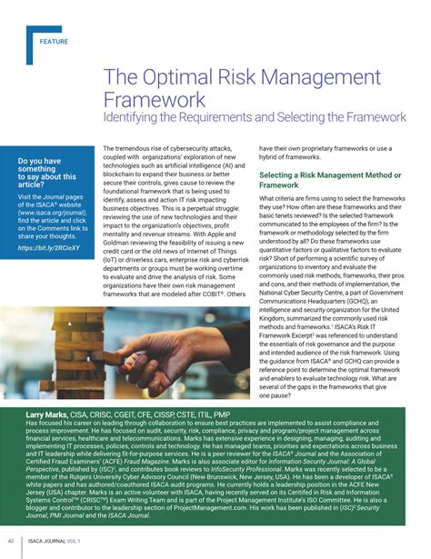 The Optimal Risk Management Framework Identifying The Requirements And