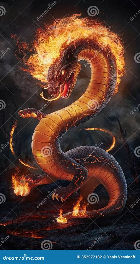 A Mythical Fire Python Hybrid Creature Blending The Essence Of A Python With The Fiery Elements