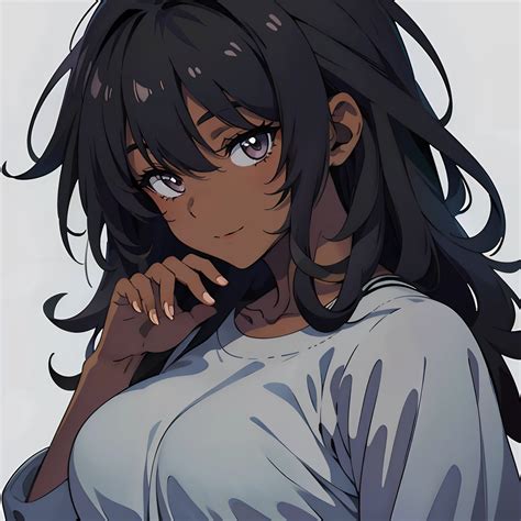 Anime Girl With Long Black Hair And White Shirt Looking At Camera